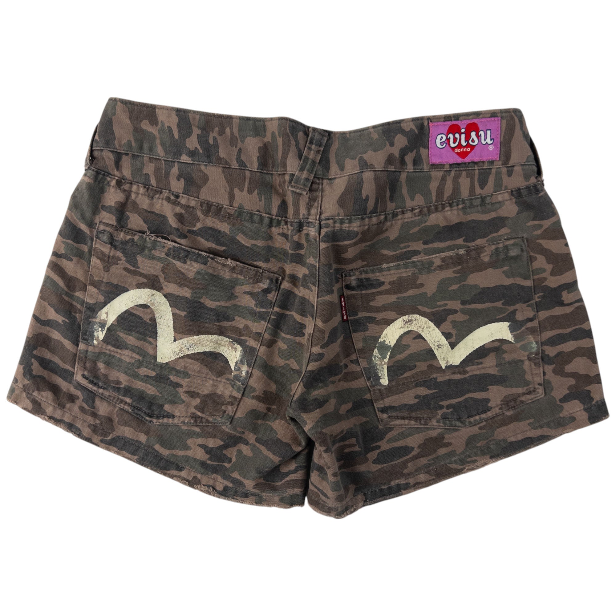 Vintage Evisu Donna Double Gull Camo Shorts Womens Size W28 | Second ...